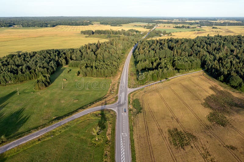 Aerial View of a Rural Road Intersection in a Summer Landscape Stock ...