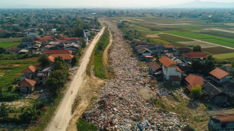 Aerial View of a Rural Village with a Large Garbage Dump Stock ...