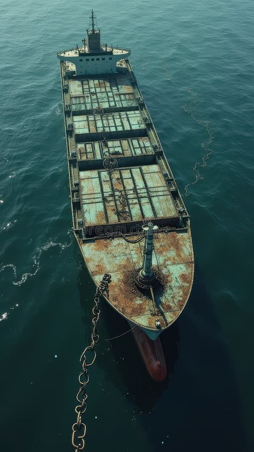 Aerial View of Rusty Cargo Ship on Calm Ocean Waters Stock Photo ...