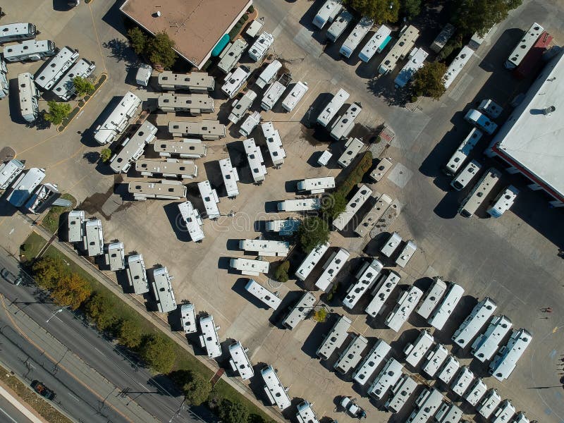 Aerial View of RV Campers stock image. Image of transportation - 163556355
