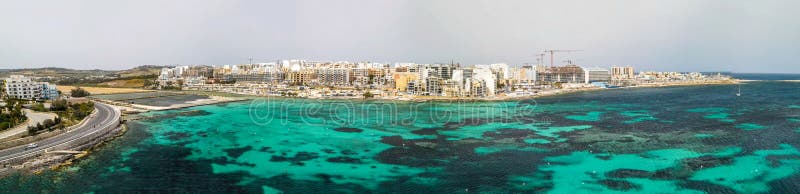 Aerial View of Salina Bay in Bugibba, Malta Stock Photo - Image of ...