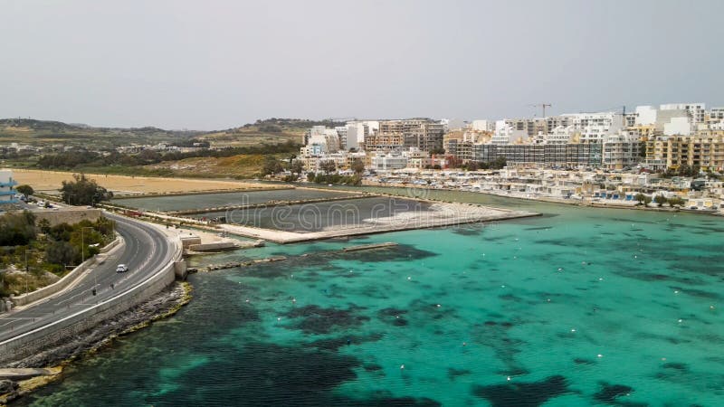 Aerial View of Salina Bay in Bugibba, Malta Stock Image - Image of ...