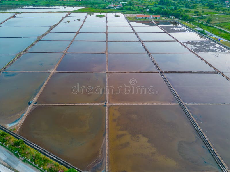 Aerial View of Salt Pans at Ston in Croatia Stock Photo - Image of ...