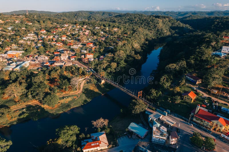 Aerial View of San Ignacio Alongside the Macal River Stock Image ...
