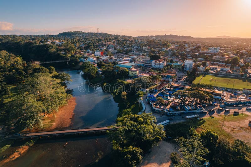 Aerial View of San Ignacio Alongside the Macal River Stock Photo ...