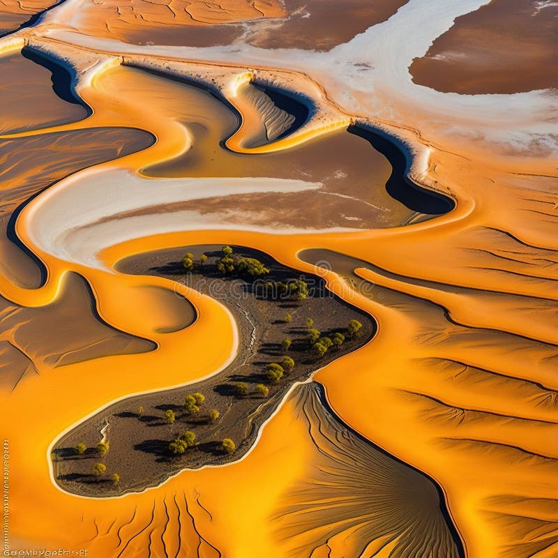 An Aerial View of Sand Dunes and Trees in the Desert. Stock ...