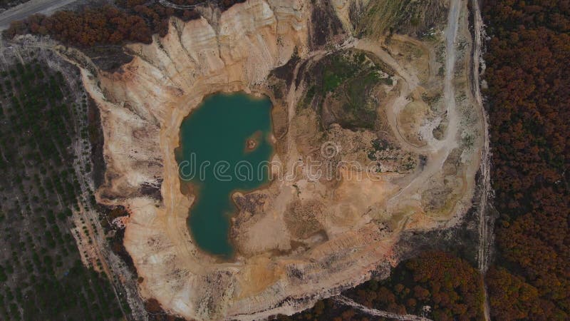 Aerial View of a Sand Quarry in the Forest in Autumn Stock Footage ...