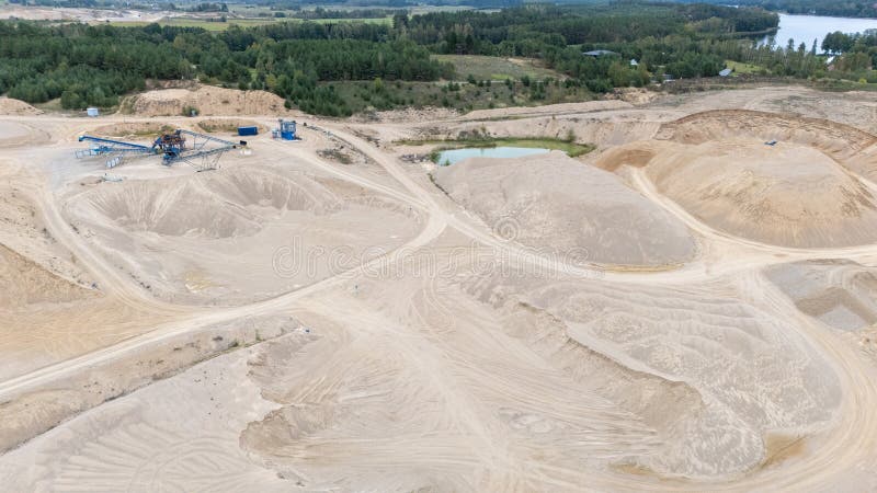 Aerial View of Sand Quarry and Machinery Stock Image - Image of area ...
