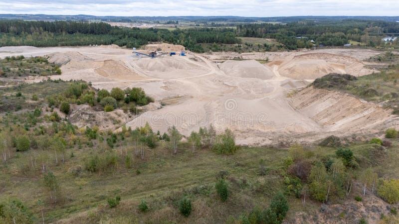 Aerial View of Sand Quarry and Surrounding Greenery Stock Image - Image ...
