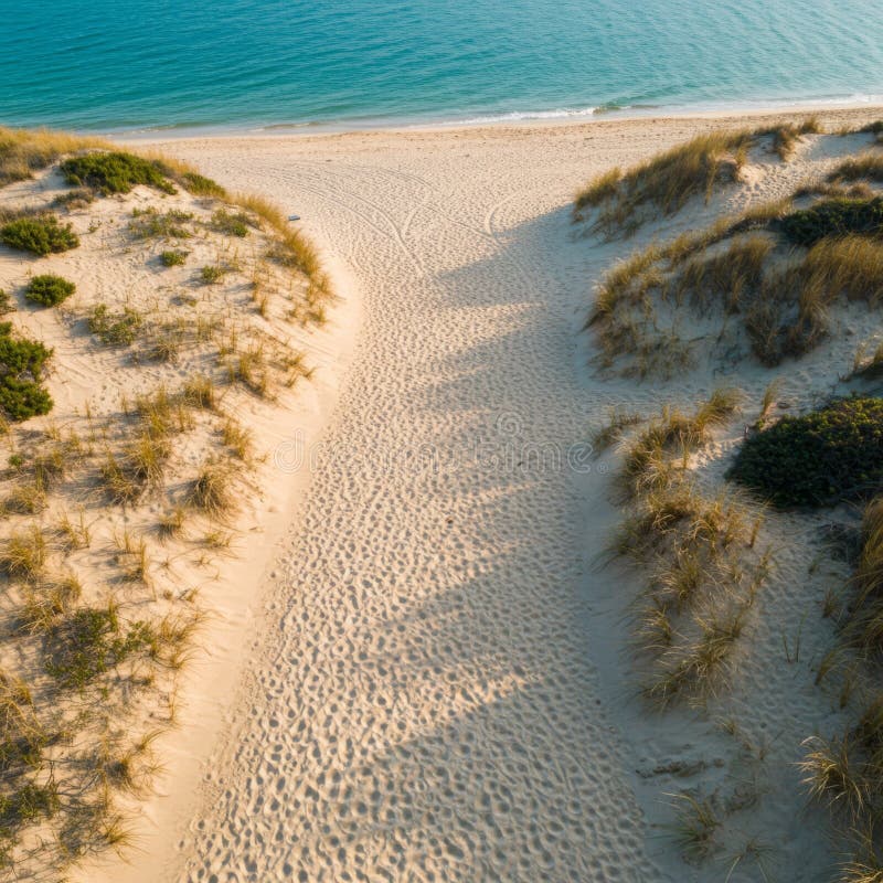 Aerial View of Sandy Beach Path and Dunes Stock Illustration ...