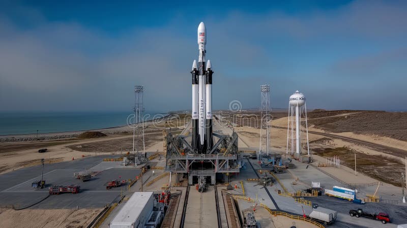Rocket on Launch Pad at Sunset in Desert Stock Image - Image of ...