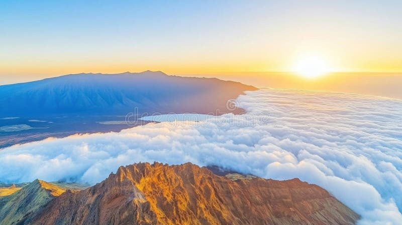 Aerial View of Scenic Mountain Range with Sun Rising Above Clouds Stock ...