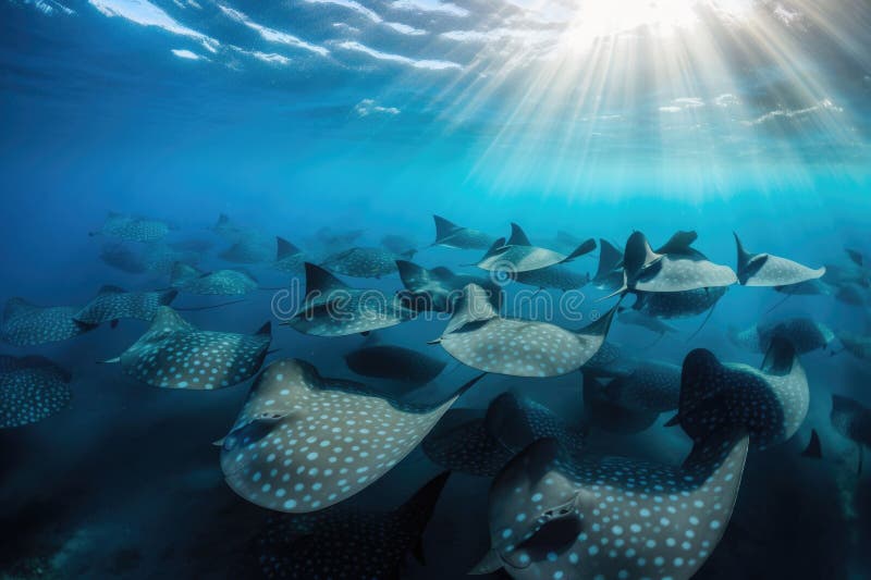 Aerial View of School of Rays Swimming Toward the Surface Stock Photo ...