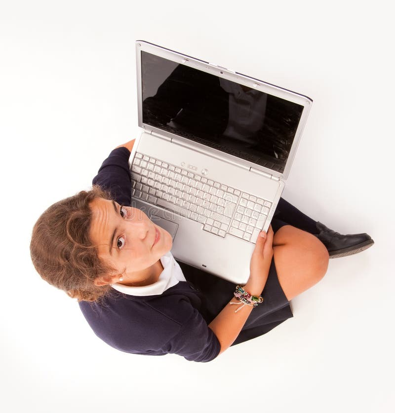 Aerial View of Schoolgirl with Laptop Stock Image - Image of study ...
