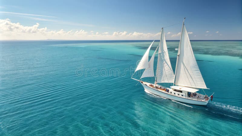 Aerial View Schooner Sailing Turquoise Waters Stock Illustration ...