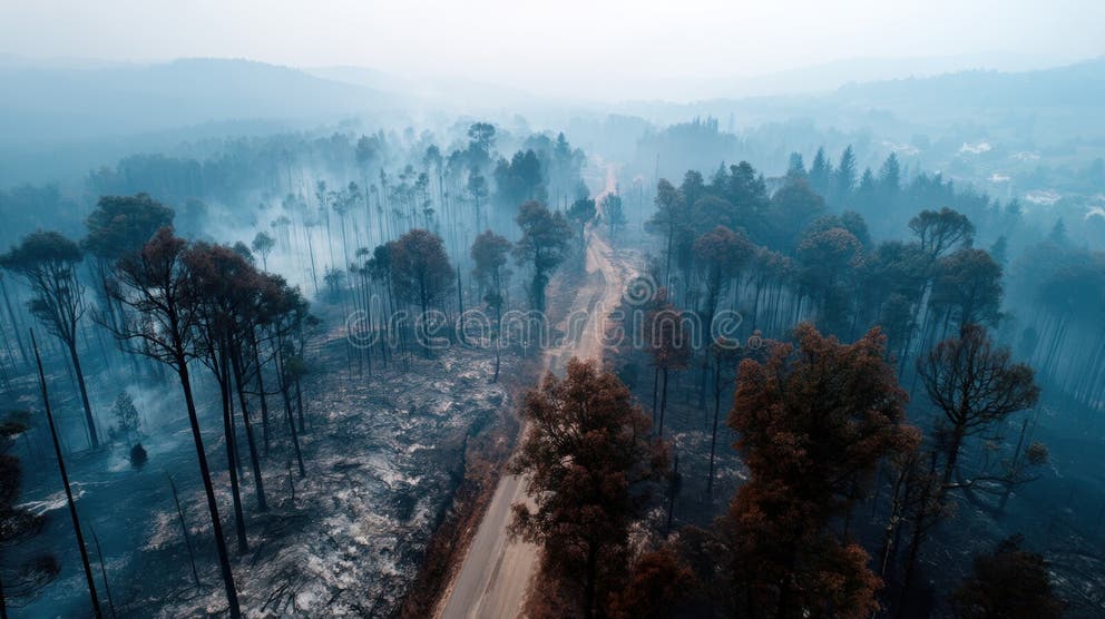 Aerial View of Scorched Forest after Wildfire Devastation Stock ...