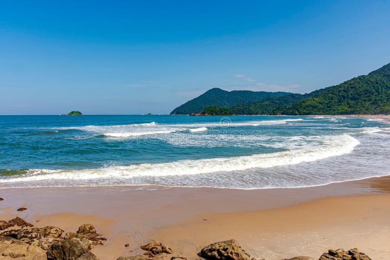 Aerial View of Sea Waves Breaking Greenery Beach Stock Image - Image of ...