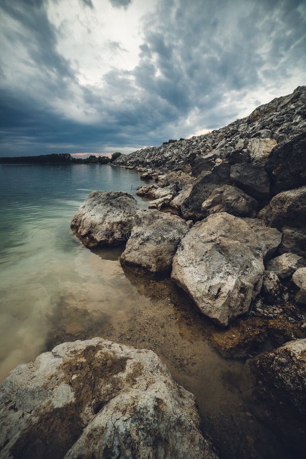 Aerial View of Sea Waves Breaking Rocky Beach Stock Image - Image of ...