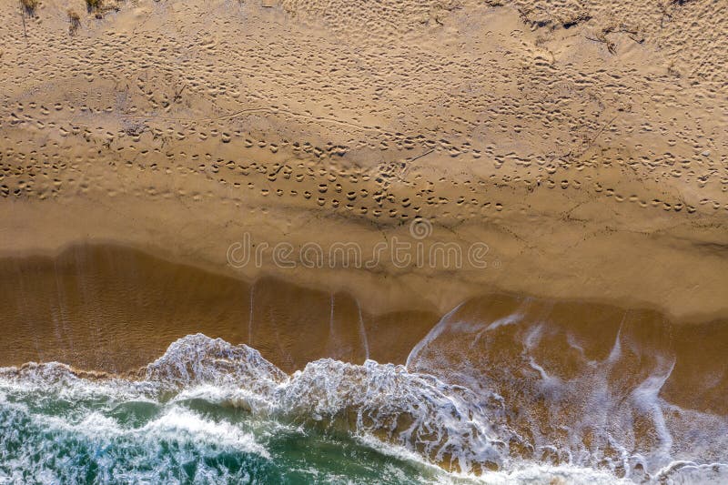 Aerial View of Sea Waves and a Remote Secluded Sandy Beach Stock Image ...