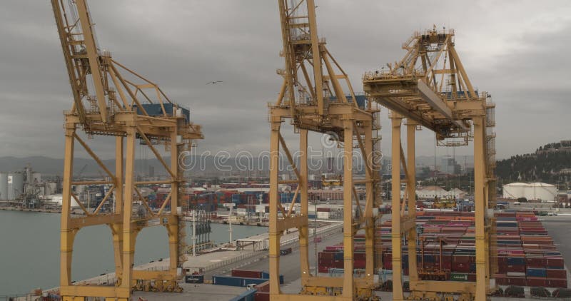 Aerial View. Seaport and Loading Docks at the Port with Cranes and ...
