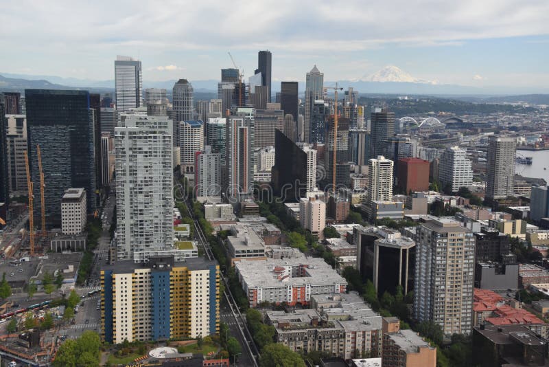 Aerial View of Seattle from the Observation Deck at the Space Needle in ...