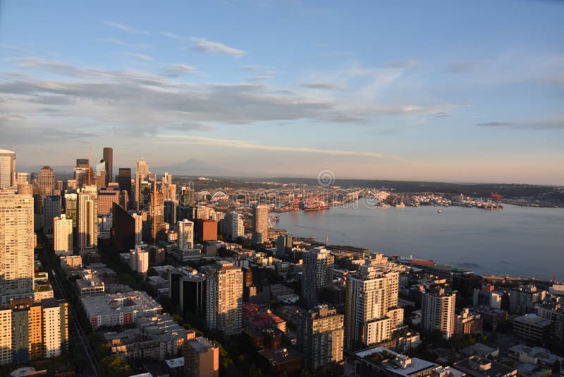 Aerial View of Seattle from the Observation Deck at the Space Needle in ...