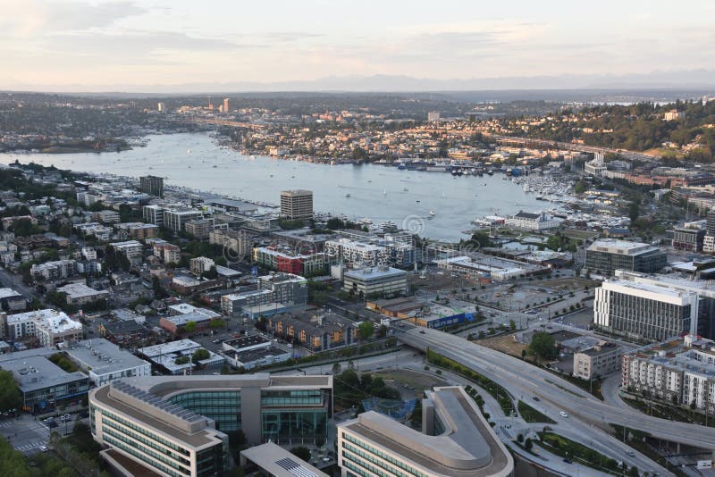Aerial View of Seattle from the Observation Deck at the Space Needle in ...