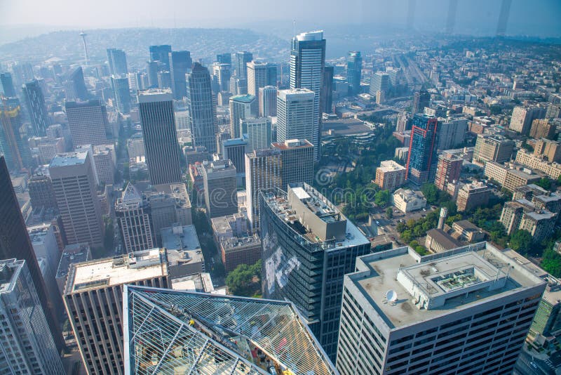 Aerial View of Seattle Skyline on a Sunny Day, WA Stock Image - Image ...
