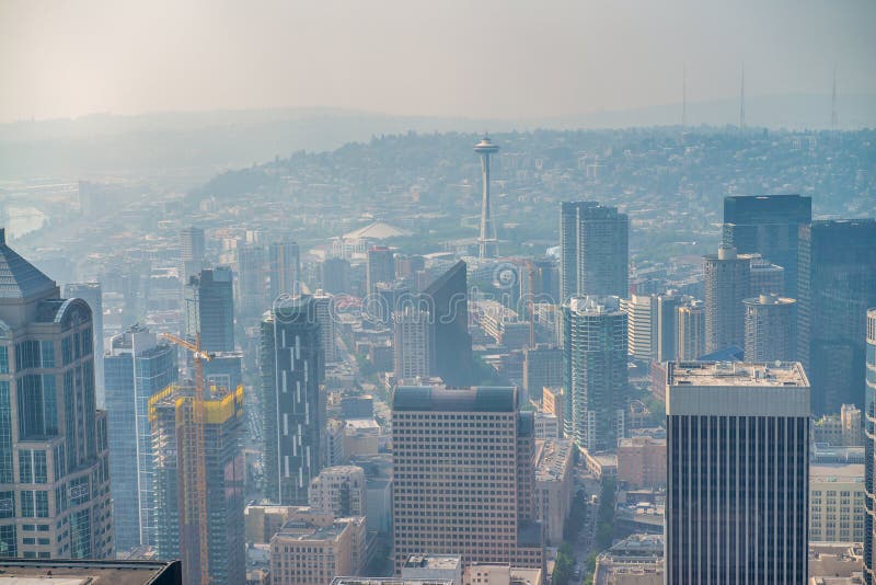 Aerial View of Seattle Skyline on a Sunny Day, WA Editorial Photo ...