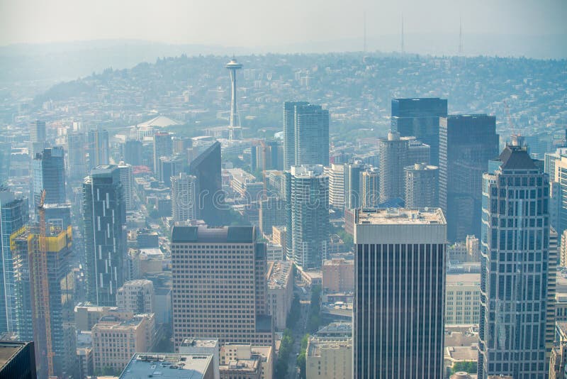 Aerial View of Seattle Skyline on a Sunny Day, WA Editorial Photography ...