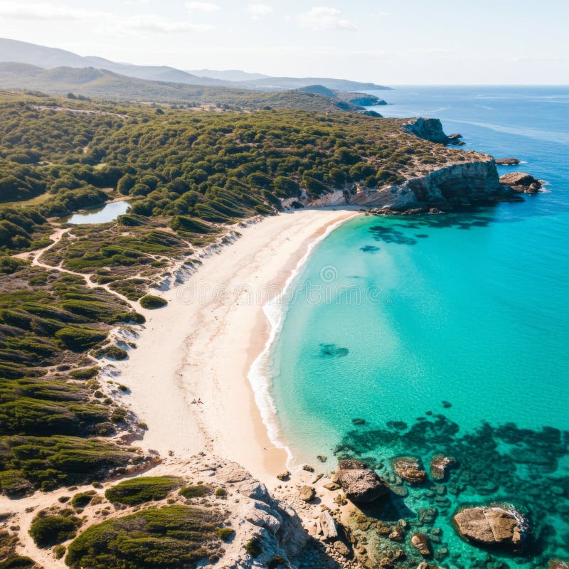 Aerial View of Secluded Sandy Beach with Turquoise Water Stock ...