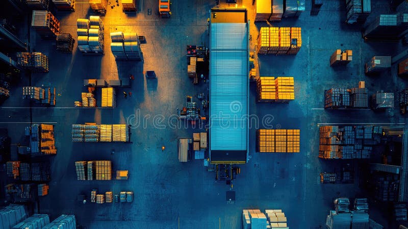 Aerial View of a Semi Trailer Truck Loading and Unloading Cargo in a ...