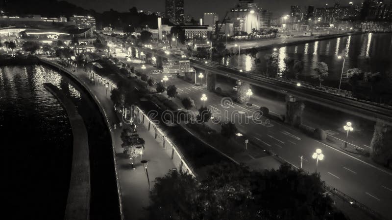 Aerial View of Sentosa Boardwalk at Night, Singapore Stock Photo ...