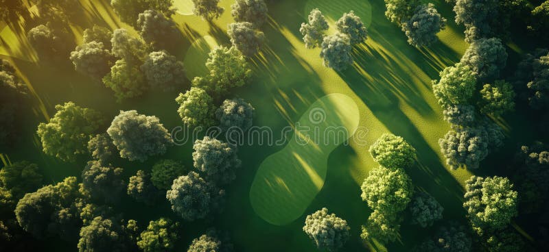 Aerial View of a Serene Golf Course Surrounded by Lush Trees and ...