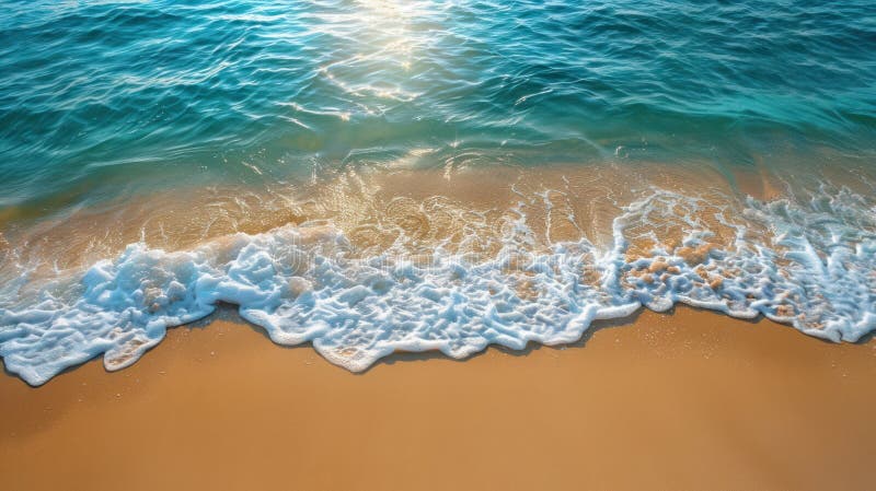 Aerial View of a Serene Sandy Beach with Light Blue Transparent Waves ...