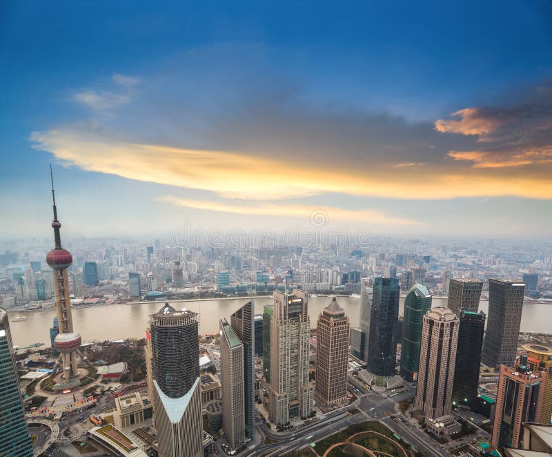 Shanghai birdview editorial photography. Image of light - 43385072