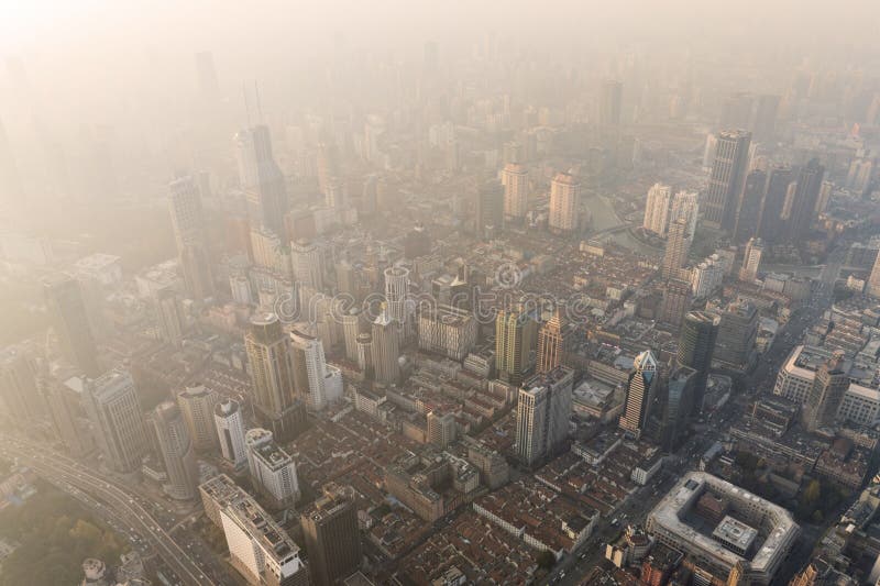Aerial View of Shanghai with Heavy Pollution Stock Photo - Image of ...