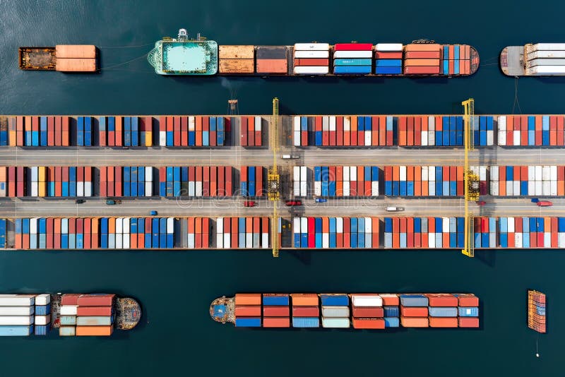 Aerial View of Ship Containers in a Port Stock Illustration ...