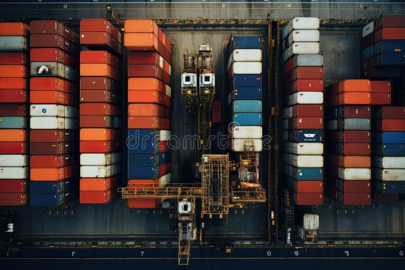 Aerial View of Ship Containers in a Port with Shipyards Stock ...