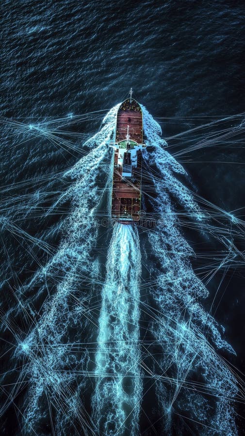 Aerial View of Ship Creating Network Patterns on Sea Stock Illustration ...