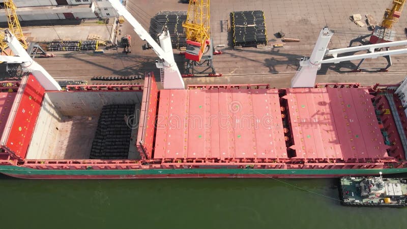 Aerial View of the Ship Loading Near the Berth in the Port. Loading the ...