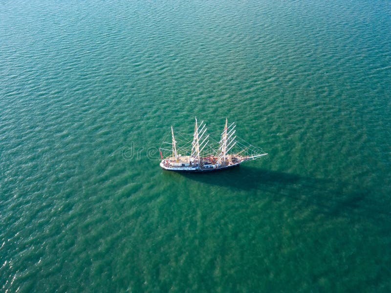 Aerial View of a Ship Sailing in the Ocean Stock Photo - Image of water ...