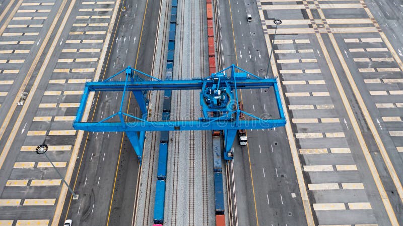 Aerial View of Shipping Container Rail Terminal, Train Wagon Cargo ...