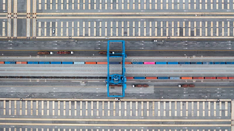 Aerial View of Shipping Container Rail Terminal, Train Wagon Cargo ...