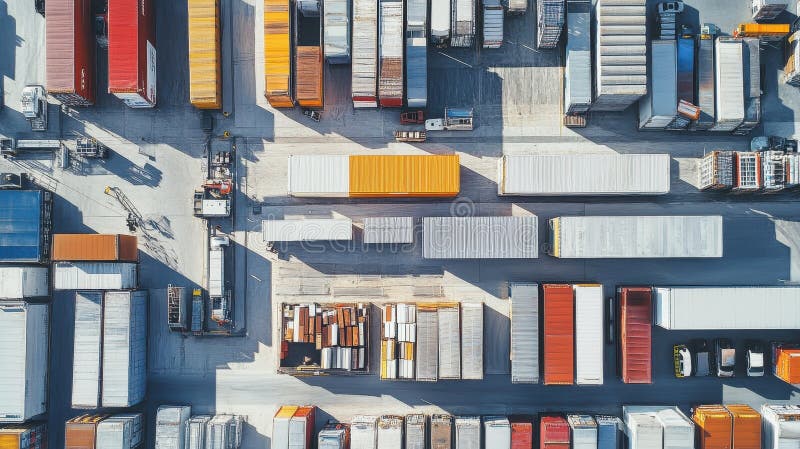 Aerial View of a Shipping Container Yard Filled with Various Colored ...