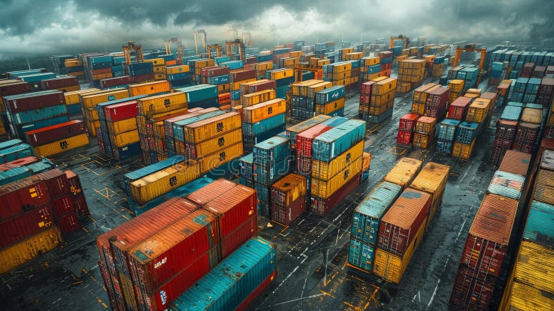 Aerial View of Shipping Containers.the Last Light Stock Illustration ...