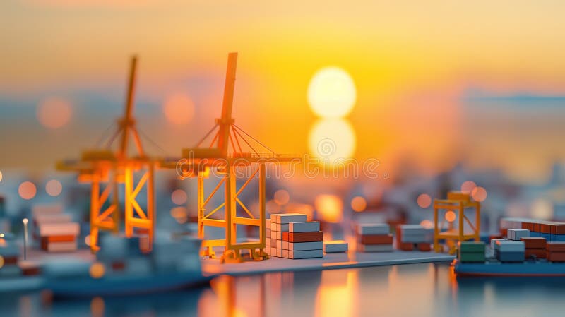 Aerial View of Shipping Port, Cargo Containers, Silhouette with Cranes ...