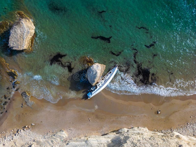 Aerial View of Shipwreck, Greece Stock Image - Image of aerial, boat ...