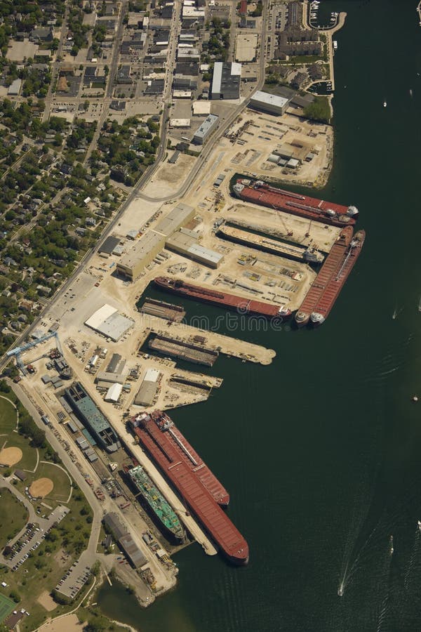 Aerial view of shipyard stock photo. Image of michigan - 12805888