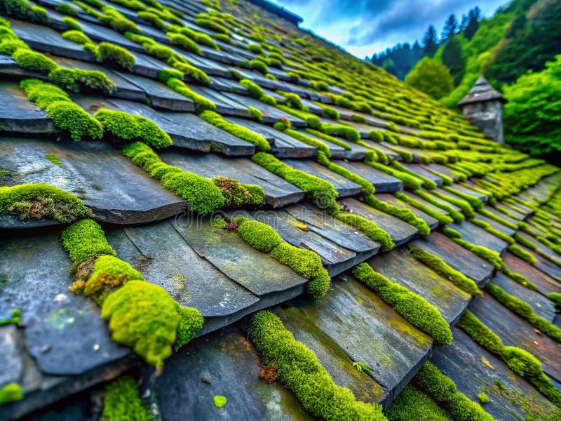 Aerial Inspection Reveals Leaking Slate Roof with Extensive Moss and ...
